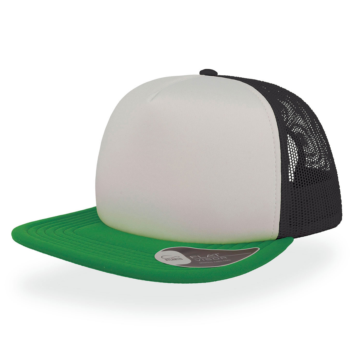 Cappello bianco/nero/verde a 5 pannelli e visiera piatta quadrata da ...